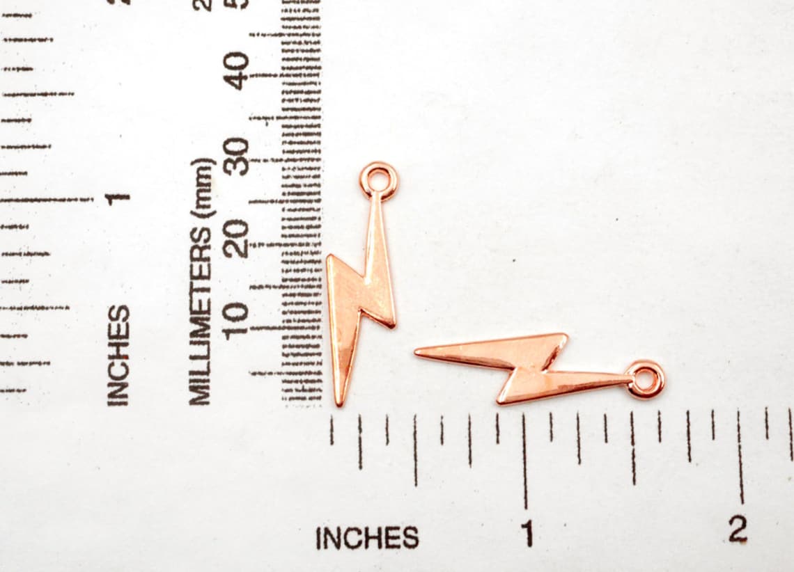 4 Rose Gold Plated Lightning Bolt Charms - 23-22-2 - Etsy