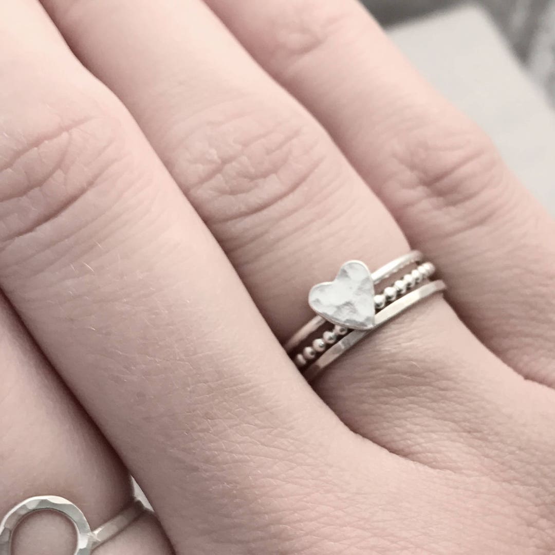 Silver Heart Ring Set | Sterling Silver Stacking Rings | Heart Ring Set ...
