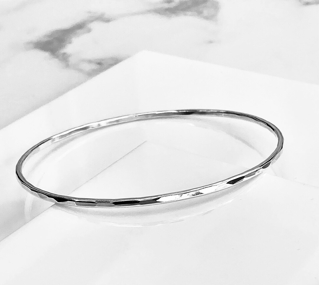 Sterling Silver Bangle | Hammered Silver Stacking Bangle | Gifts for ...