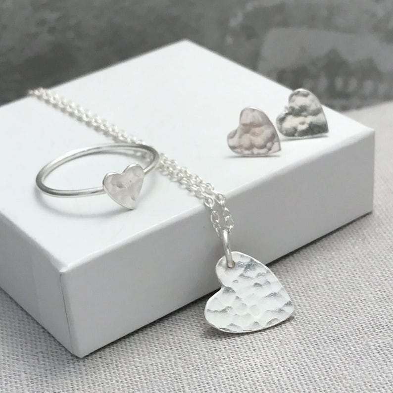 Silver Heart Ring Set Sterling Silver Stacking Rings Heart - Etsy