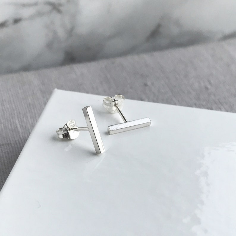 Sterling Silver Bar Earrings | Bar Stud Earrings | Minimalist Earrings ...