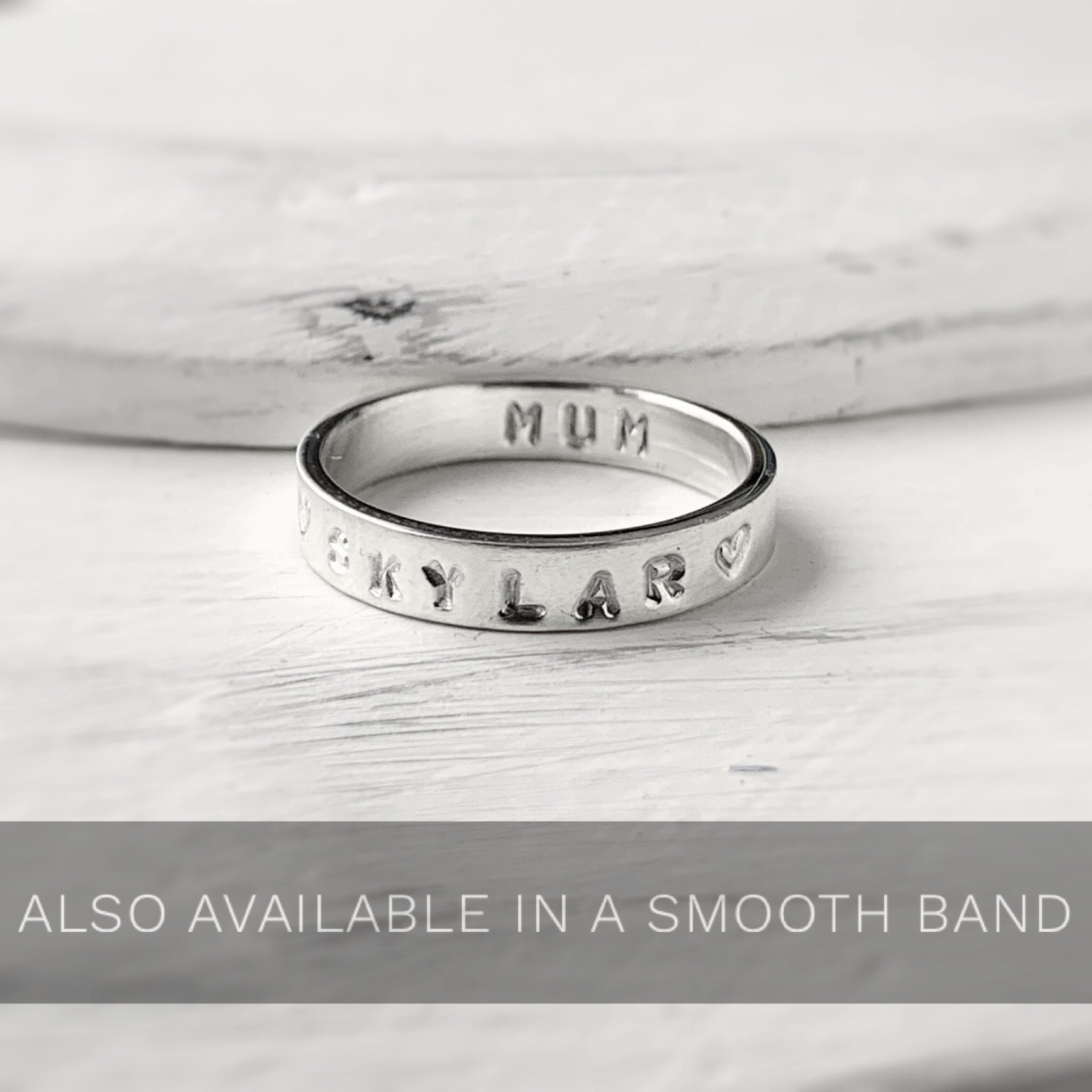 Sterling Silver Personalised Ring | Hand Stamped Silver Message Ring ...