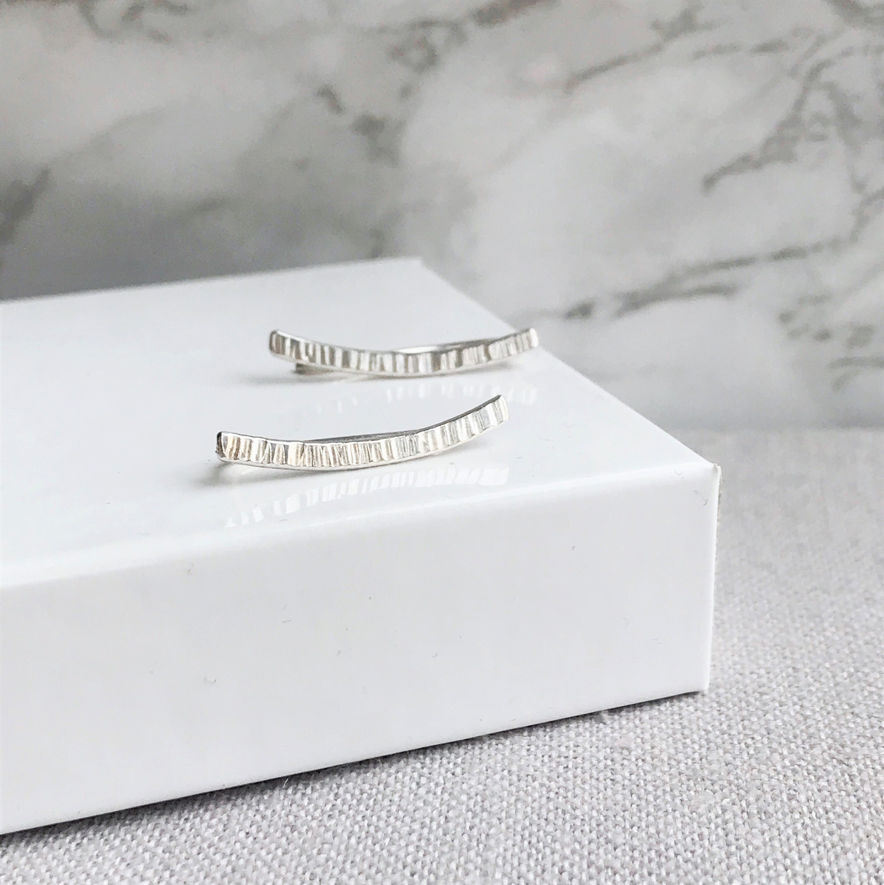 Sterling Silver Ear Climber | Ear Crawler | Ear Sweep | Linear Hammered ...