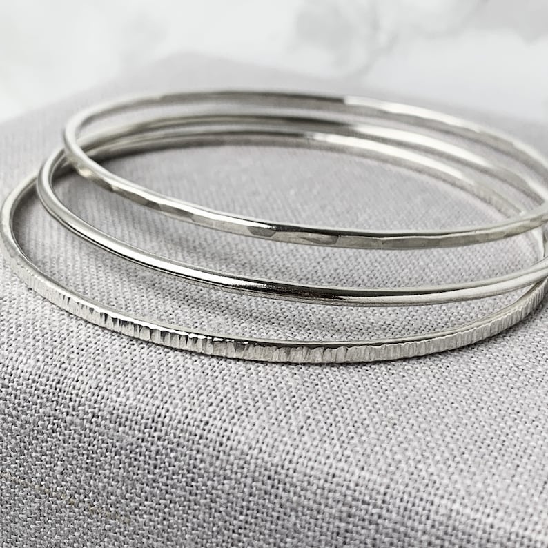 Sterling Silver Bangle Set Silver Bangle Smooth Linear & - Etsy