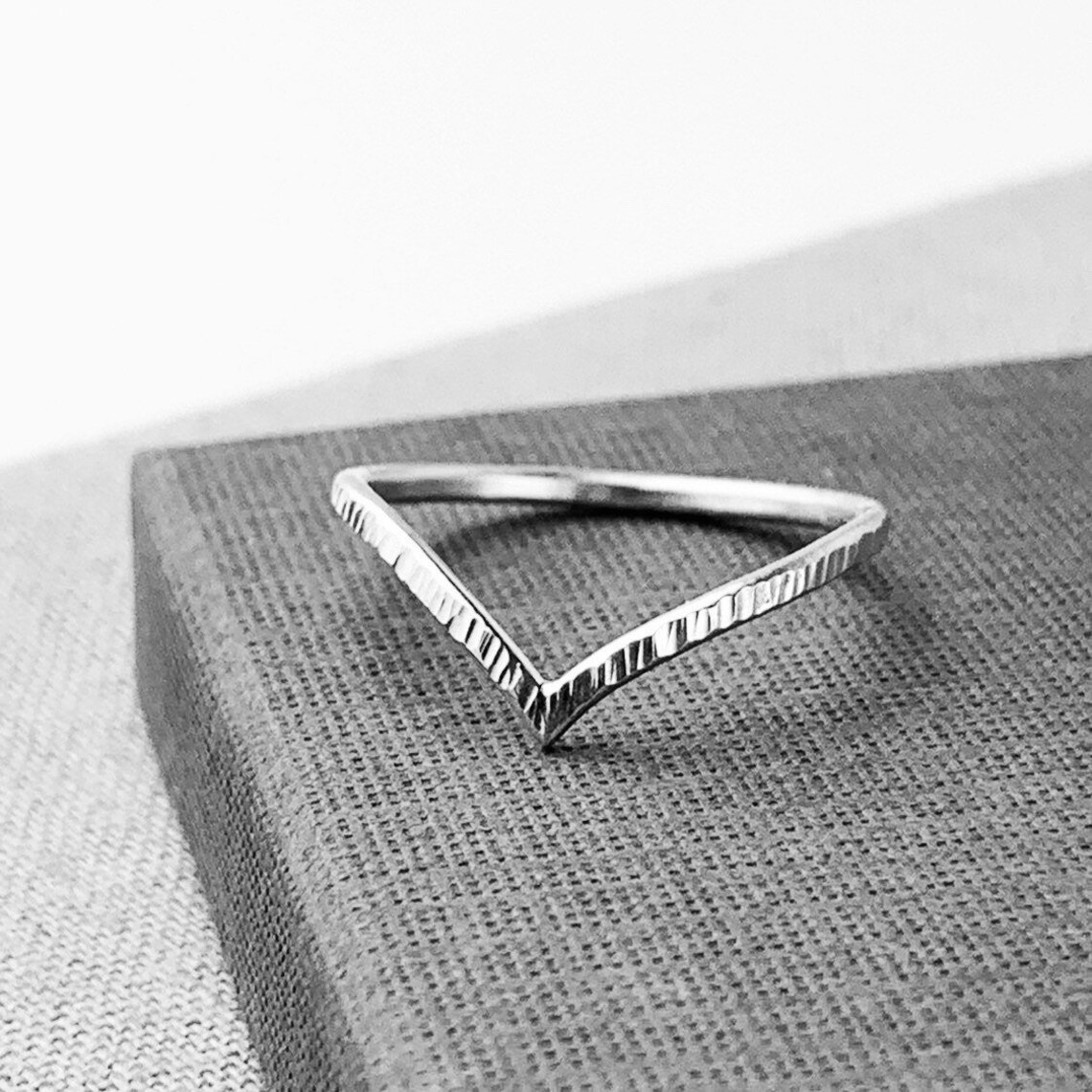 Sterling Silver Chevron Ring Linear Hammered Texture | Etsy