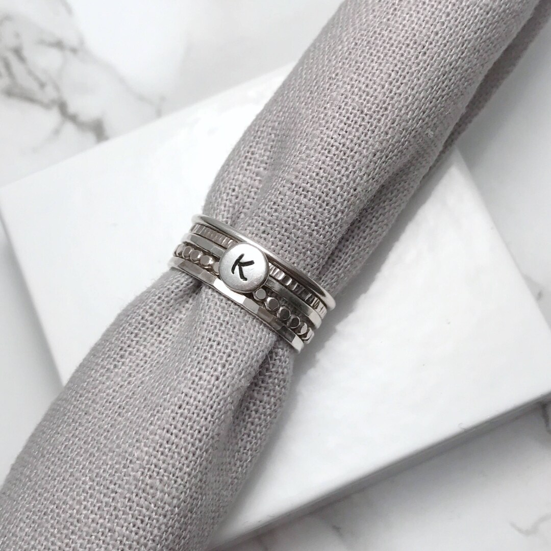 Sterling Silver Personalised Ring Silver Stacking Ring Set Intial Rings ...