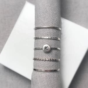 Sterling Silver Personalised Ring Silver Stacking Ring Set Intial Rings ...
