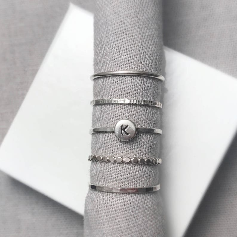 Sterling Silver Personalised Ring Silver Stacking Ring Set | Etsy
