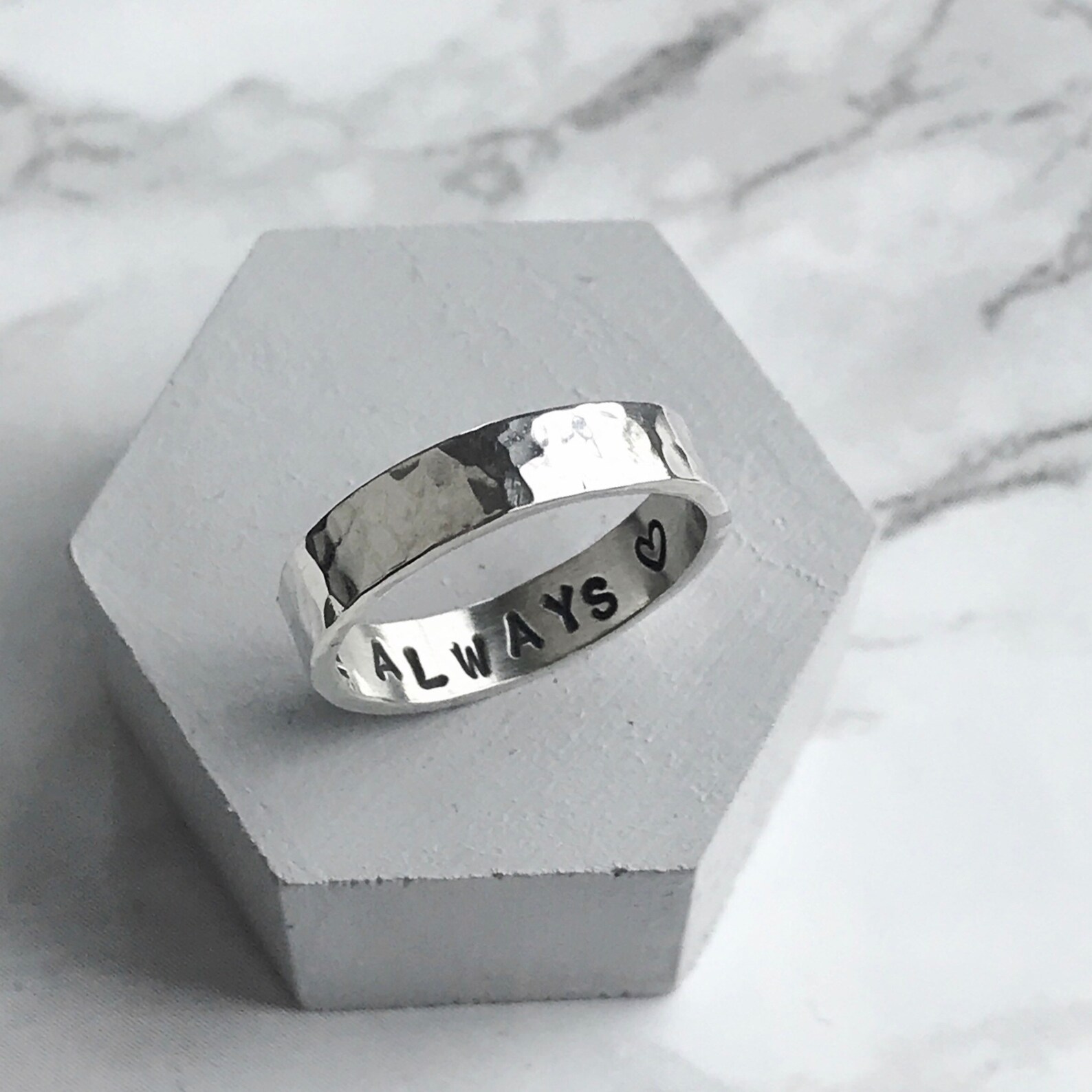 Sterling Silver Personalised Ring | Hand Stamped Silver Message Ring ...