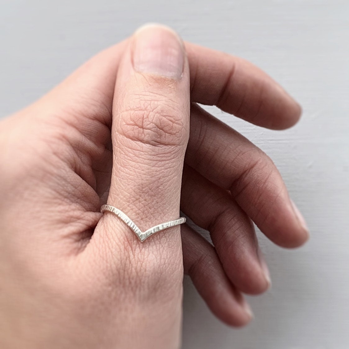 Sterling Silver Chevron Ring | Linear Hammered Texture | Silver ...