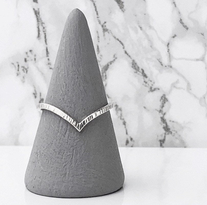Sterling Silver Chevron Ring | Linear Hammered Texture | Silver ...