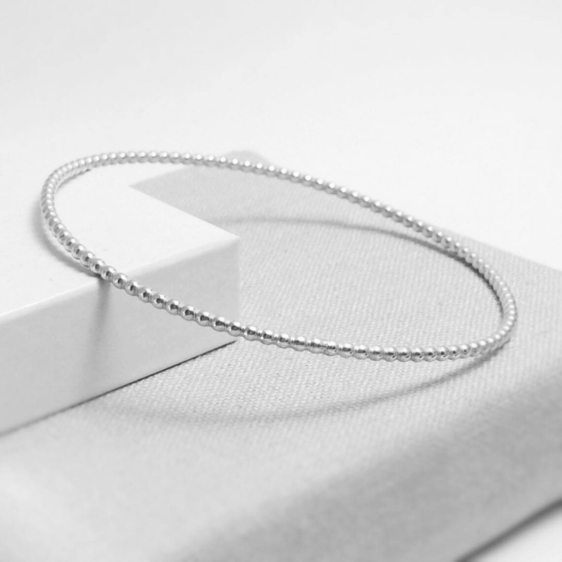 Sterling Silver Bangle Silver Beaded Bangle Sterling | Etsy