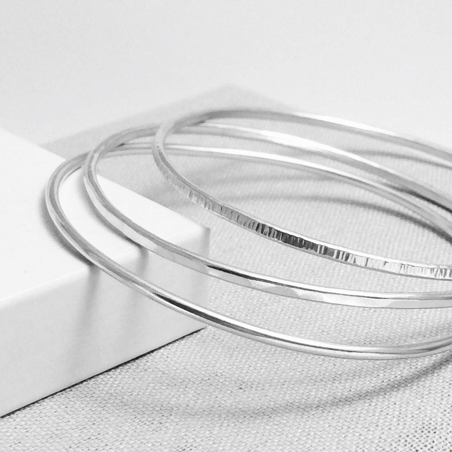 Sterling Silver Bangle Set Silver Bangle Smooth Linear & | Etsy