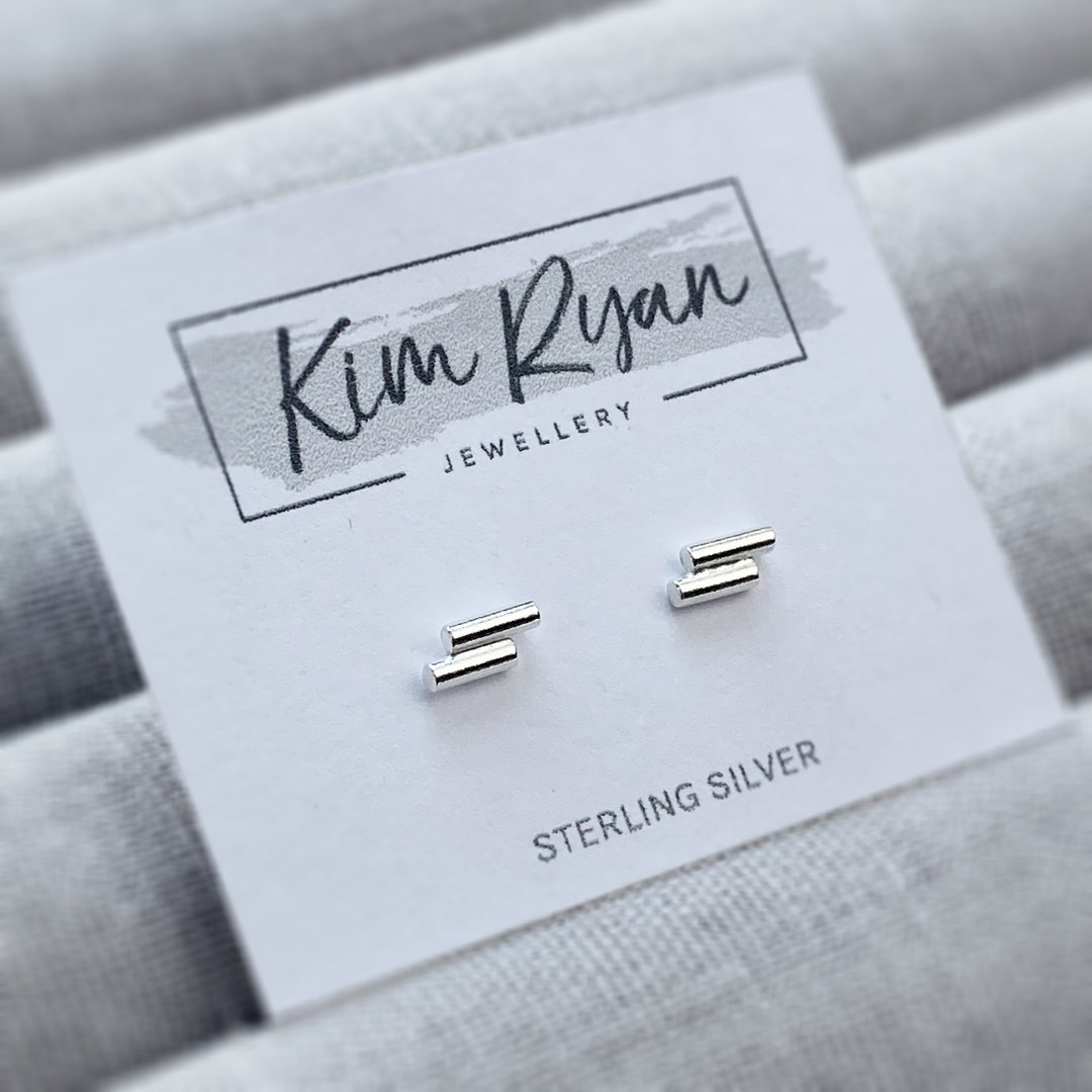 Sterling Silver Double Bar Stud Earrings | Tiny Silver Bar Studs ...