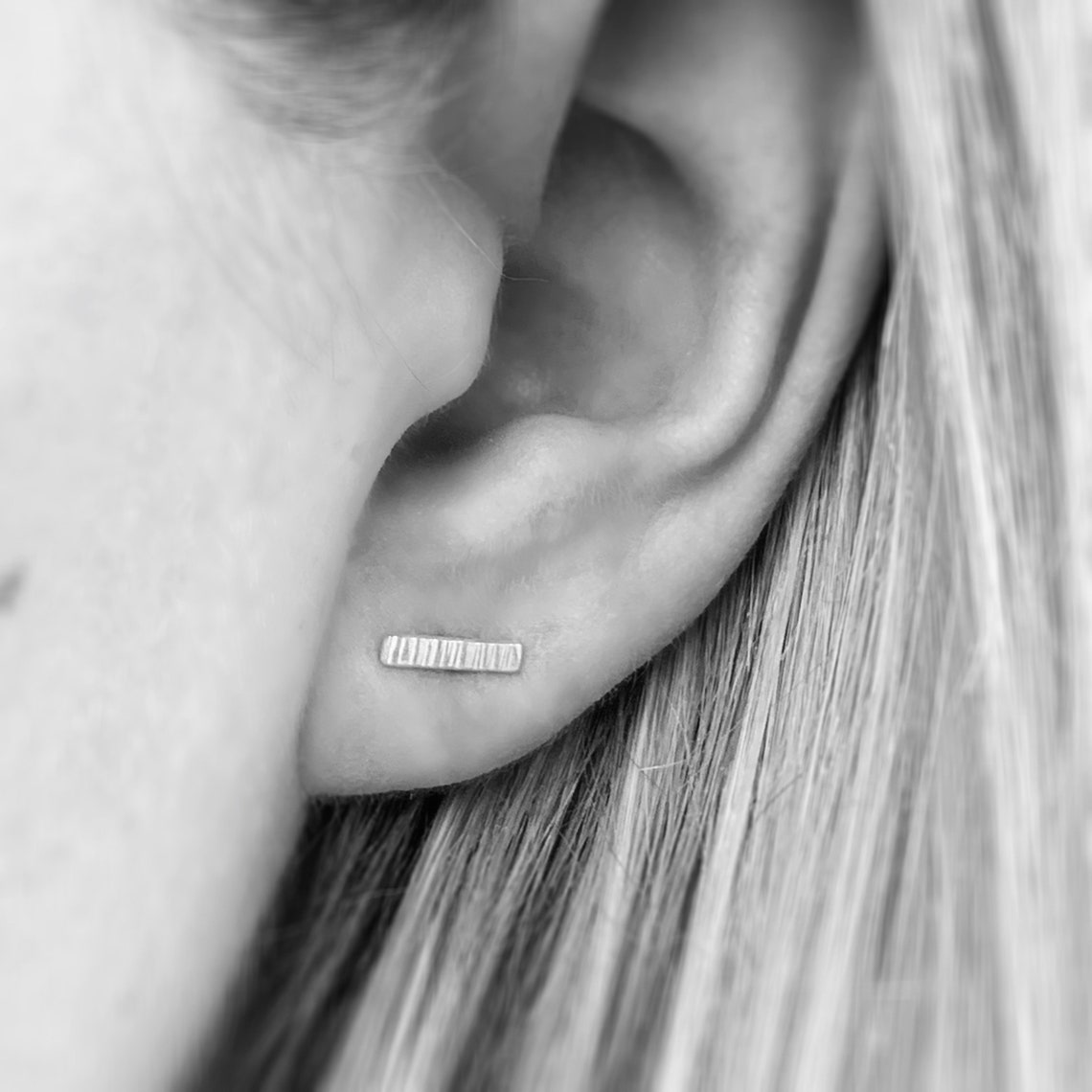 Sterling Silver Bar Stud Earrings | Linear Hammered Textured Studs ...