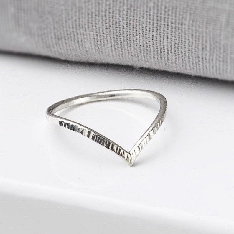 Sterling Silver Chevron Ring | Linear Hammered Texture | Silver ...