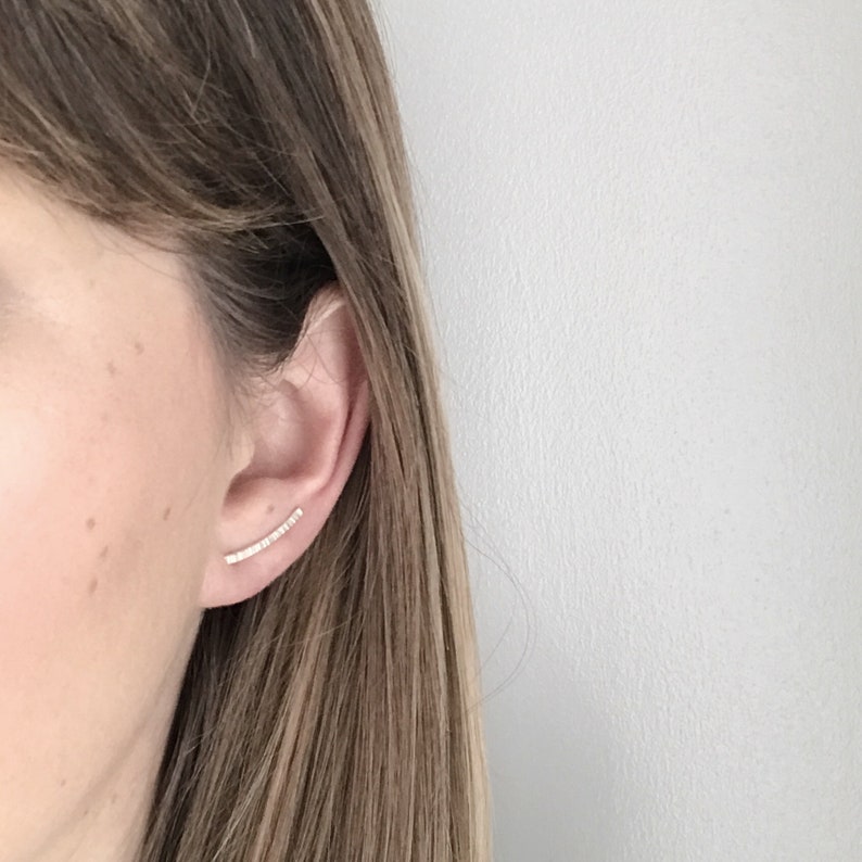 Sterling Silver Ear Climber | Ear Crawler | Ear Sweep | Linear Hammered ...