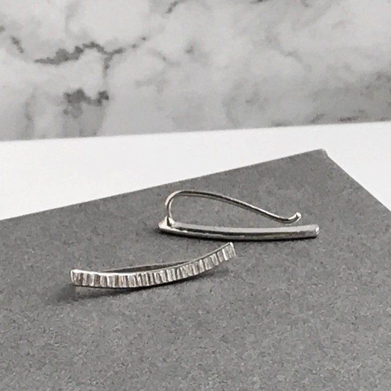 Sterling Silver Ear Climber | Ear Crawler | Ear Sweep | Linear Hammered ...