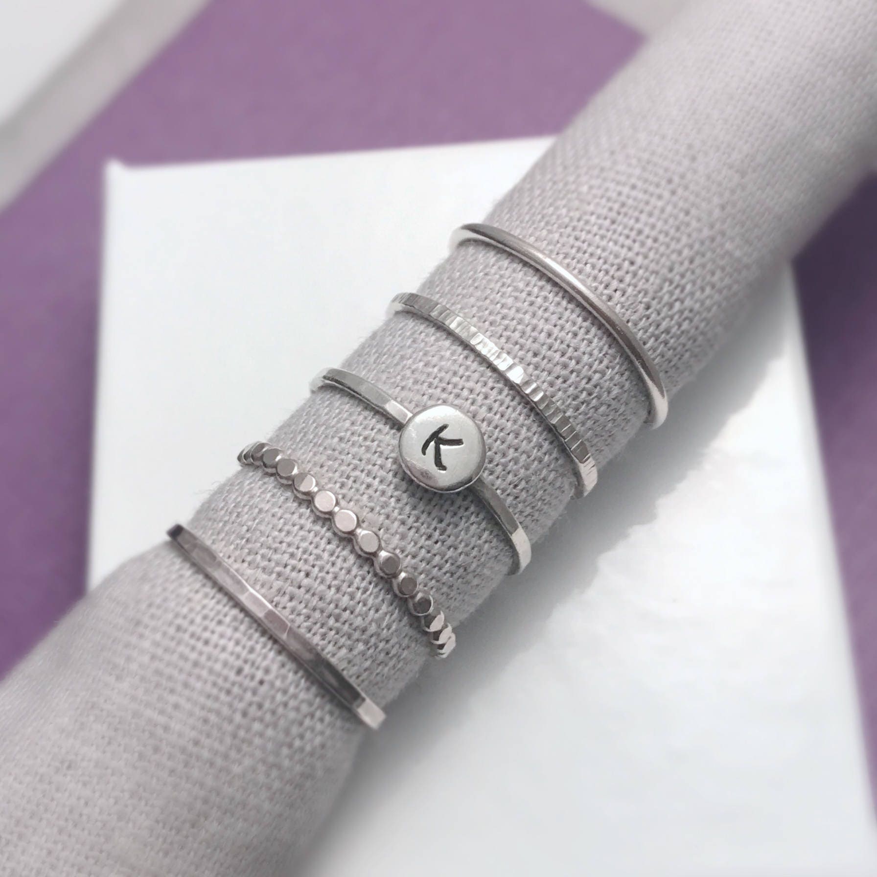 Sterling Silver Personalised Ring Silver Stacking Ring Set | Etsy