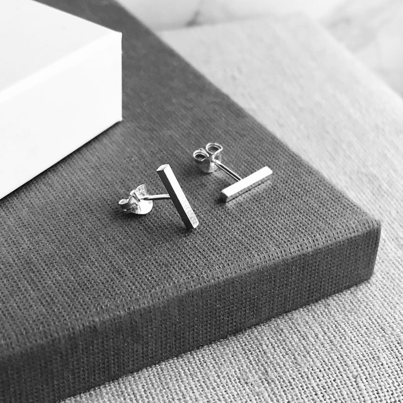 Sterling Silver Bar Earrings | Bar Stud Earrings | Minimalist Earrings ...