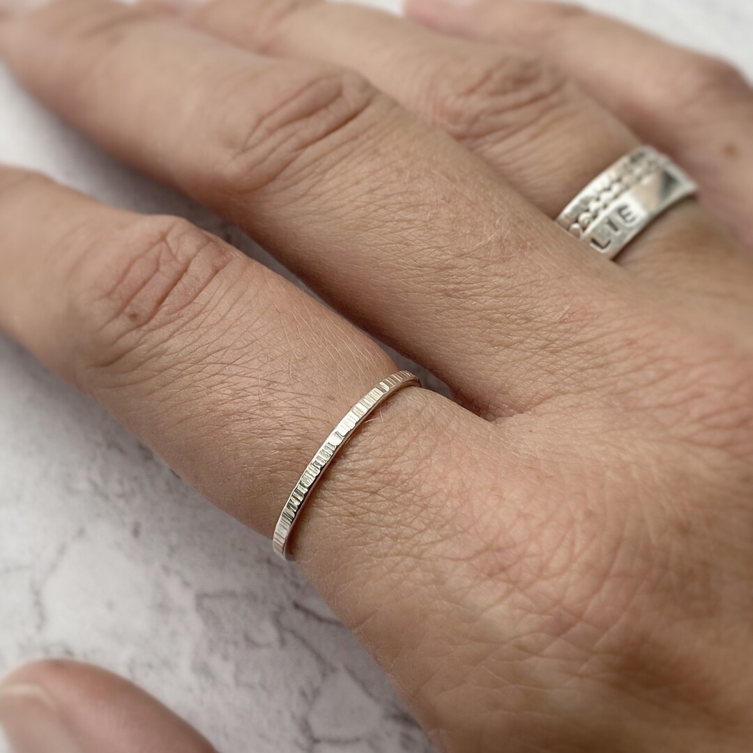 Sterling Silver Linear Stacking Ring | Textured Silver Ring | Simple ...
