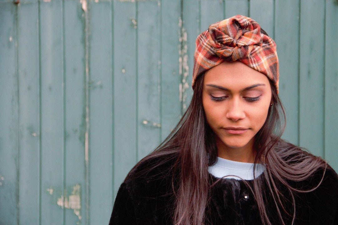 Orange and Brown Checkered Turban - Etsy