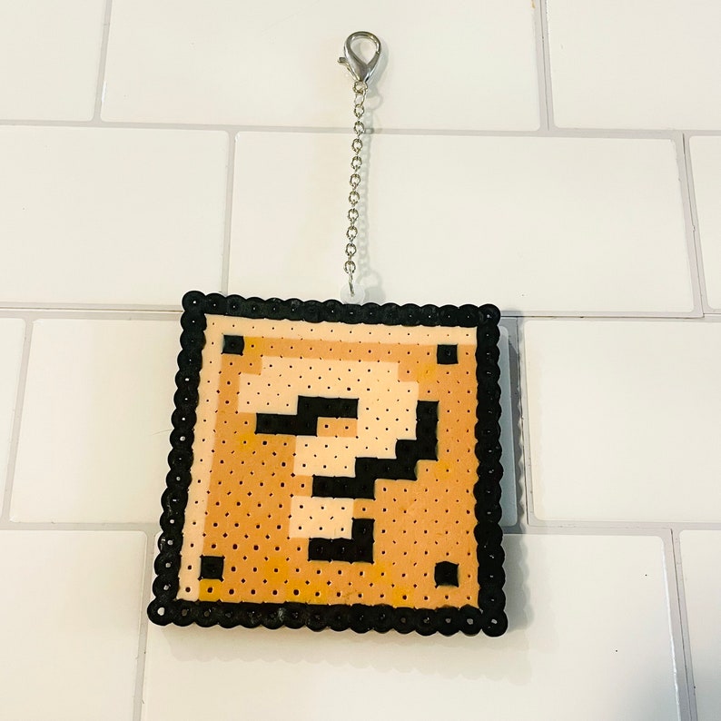 Question Mark Block Super Mario Perler Bead Art Keychain Backpack Bling ...