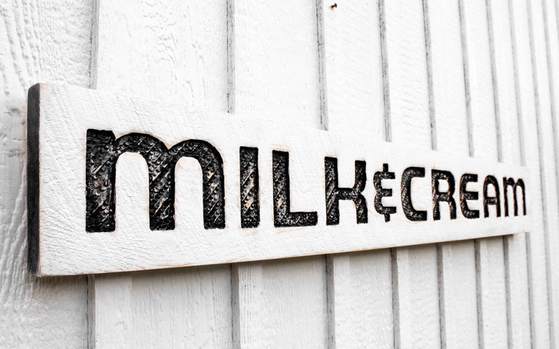 Milk & Cream Sign - Carved in a 55"x8" Solid Wood Board Rustic ...