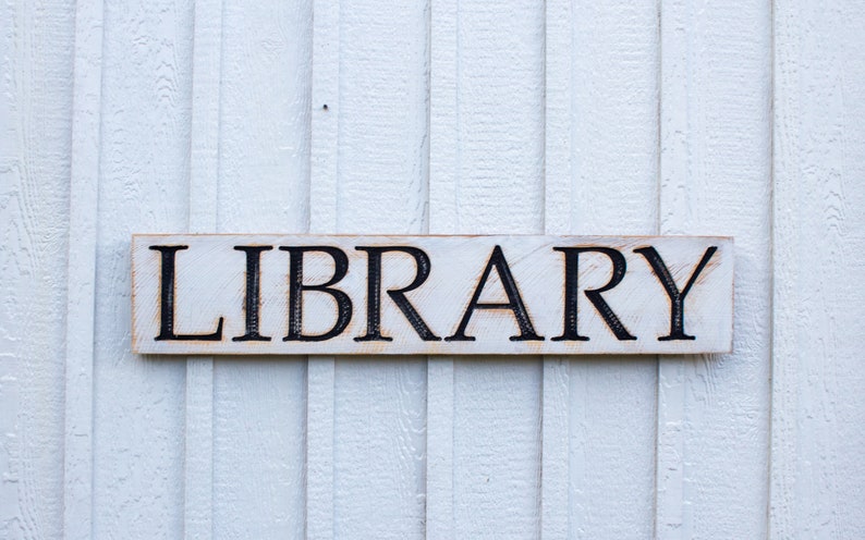 Library Sign Carved in a 40x8 Solid Wood Board | Etsy