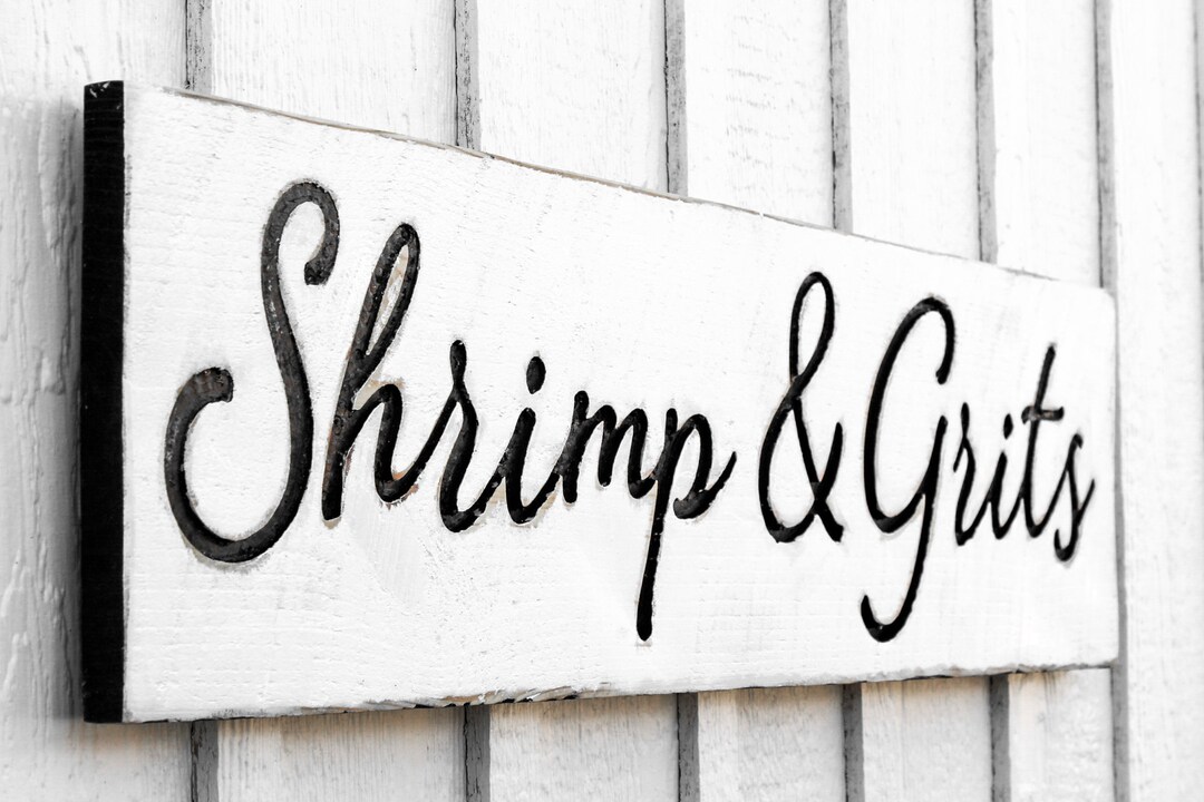 Shrimp & Grits Sign - Carved in a 40"x10" Solid Wood Board Rustic ...