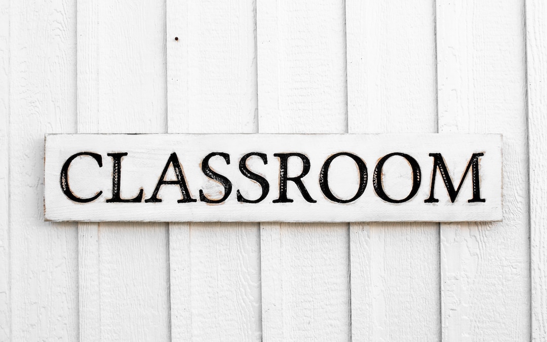 Classroom Sign - Carved in a 40"x8" Solid Wood Board Rustic Distressed ...