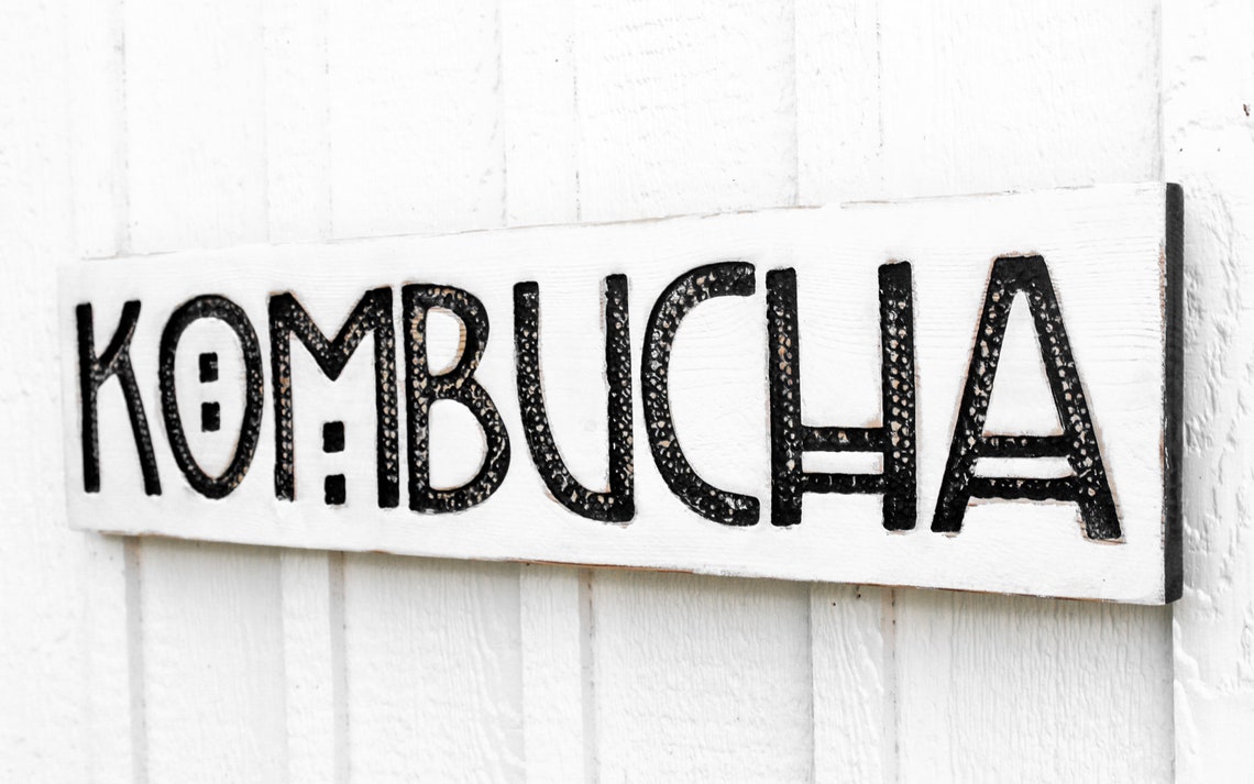 Kombucha Sign - Carved in a Solid Wood Board Rustic Distressed ...