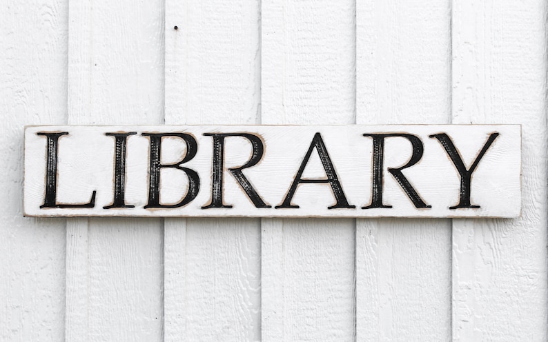 Library Sign Carved in a 40x8 Solid Wood Board - Etsy