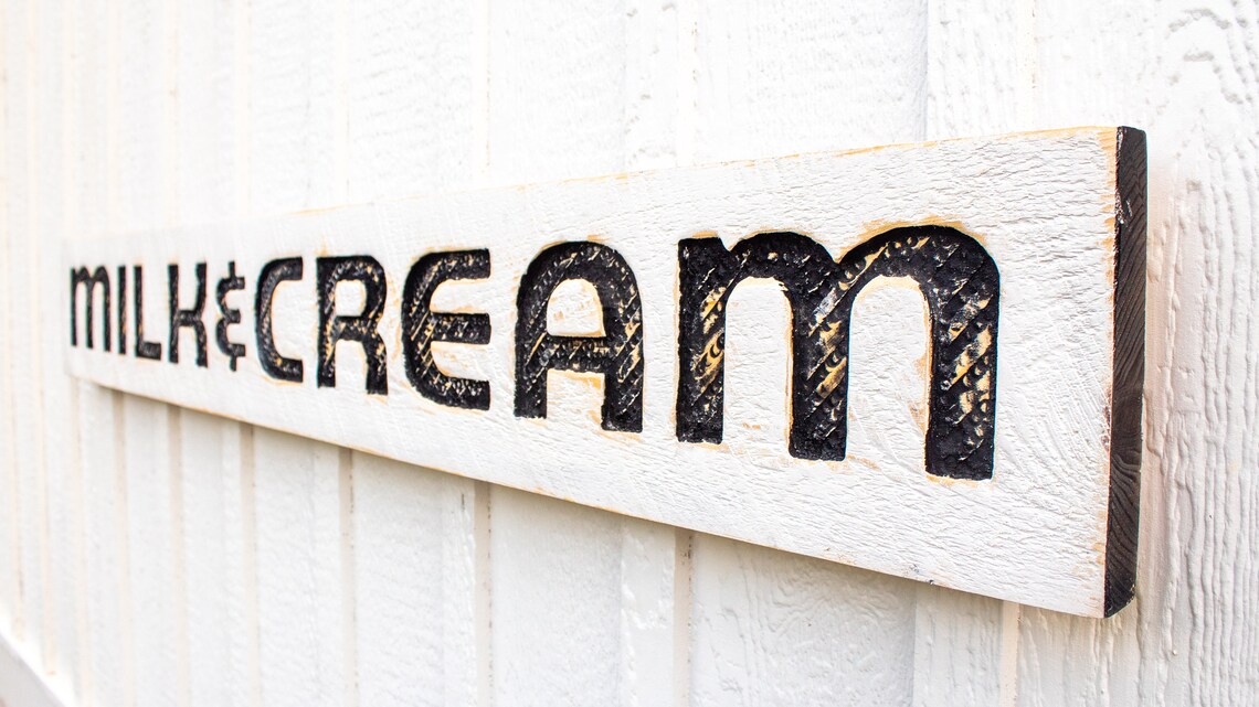 Milk & Cream Sign Carved in a 55x8 Solid Wood | Etsy
