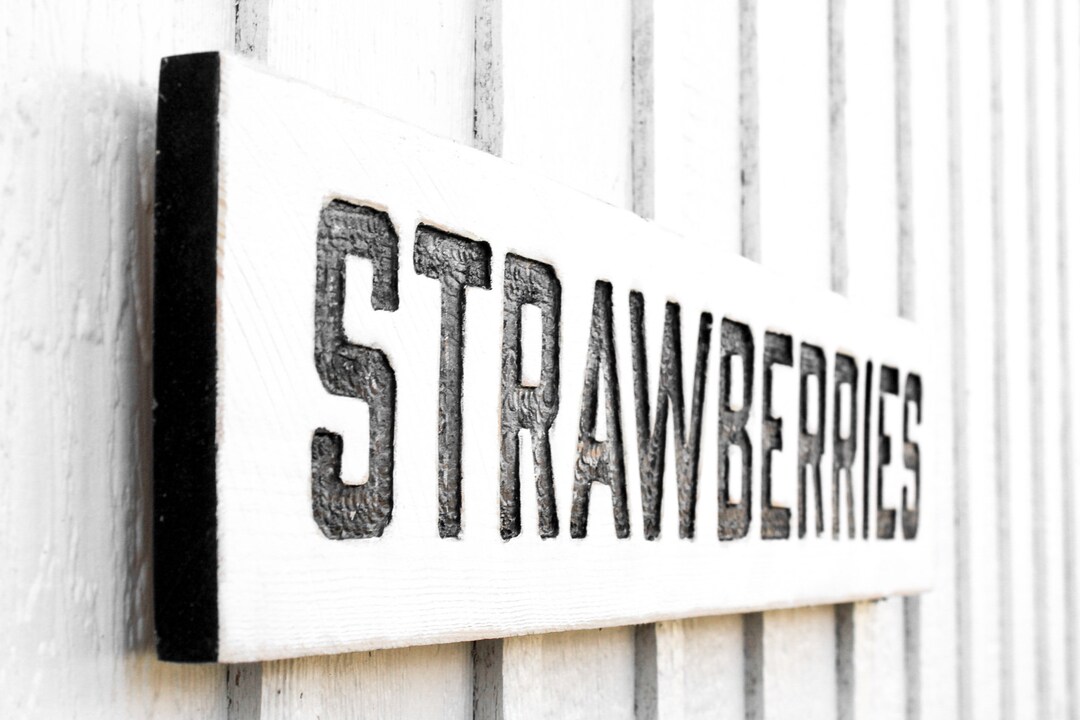 Strawberries Sign - Carved in a 40”x8” Solid Wood Board Rustic ...