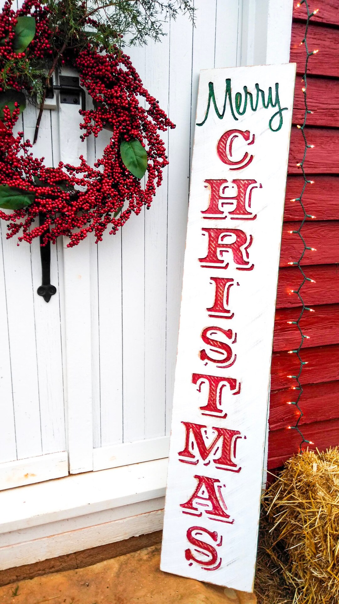 Large Merry Christmas Sign | Carved in Solid Wood | Rustic Distressed ...