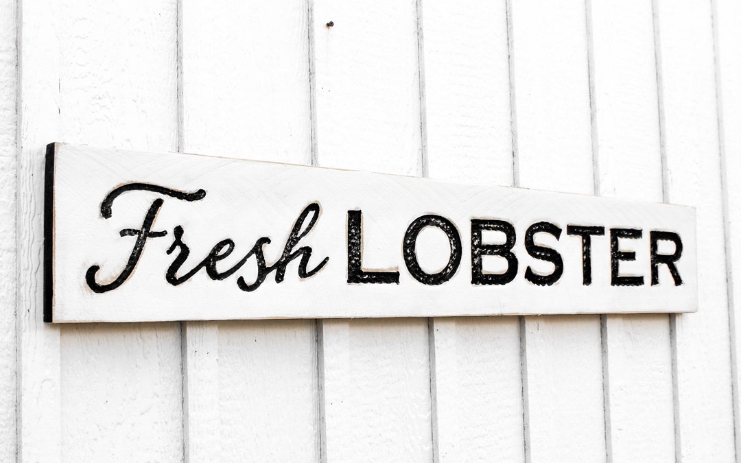 Fresh Lobster Sign - Carved in a 48"x8" Solid Wood Board Rustic ...