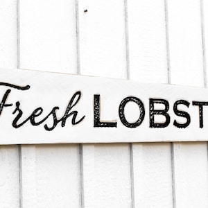 Fresh Lobster Sign - Carved in a 48"x8" Solid Wood Board Rustic ...