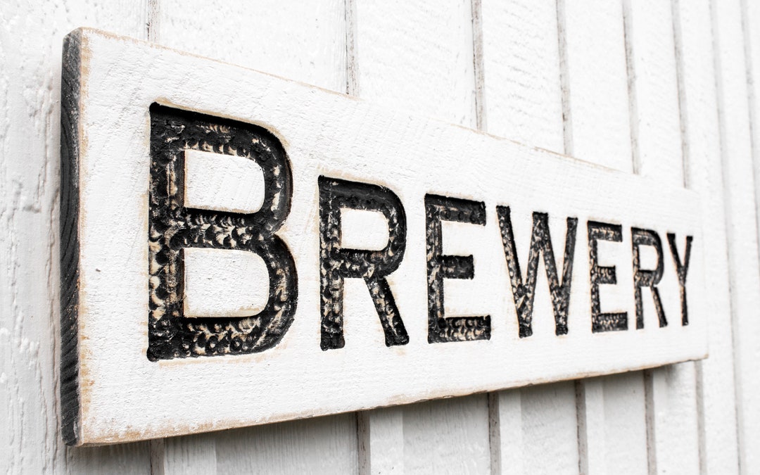 Brewery Sign - Carved in a Solid Wood Board Rustic Distressed Shop ...