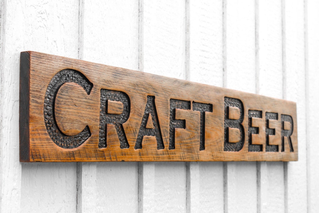 Stained Craft Beer Sign - Carved in a 48"x8" Solid Wood Board Rustic ...