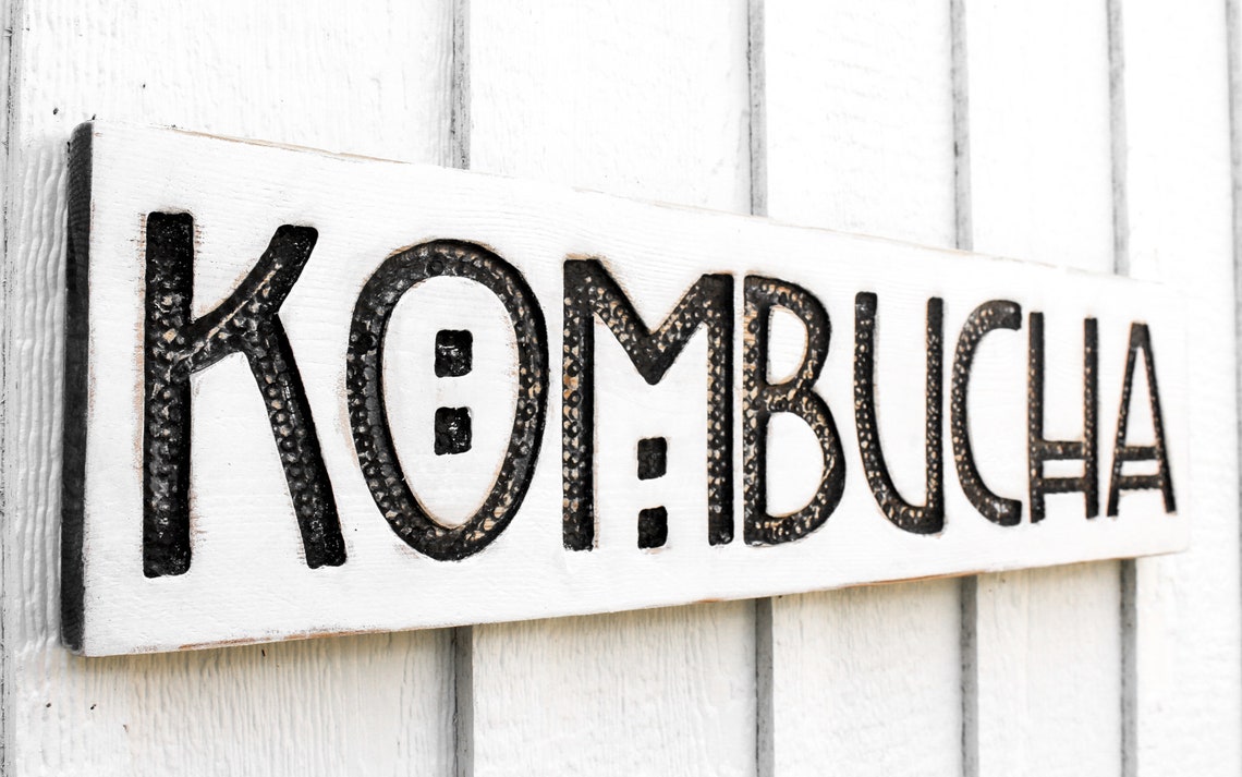 Kombucha Sign - Carved in a Solid Wood Board Rustic Distressed ...