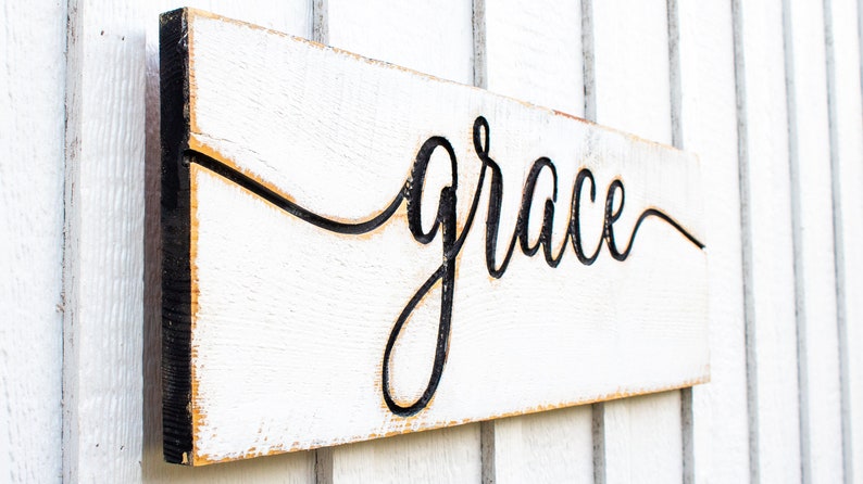 Grace Sign Carved in a 30x10 Solid Wood Board Rustic | Etsy