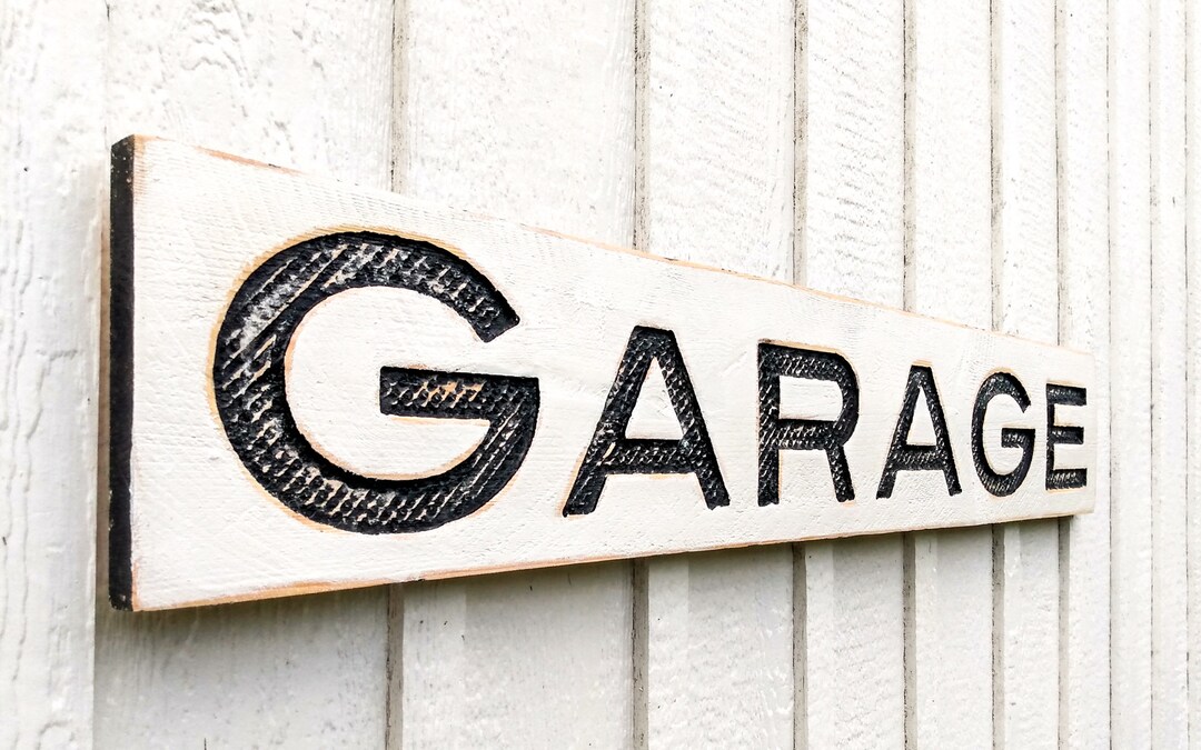 Garage Sign - Carved in a 48"x8" Solid Wood Board Rustic Distressed ...