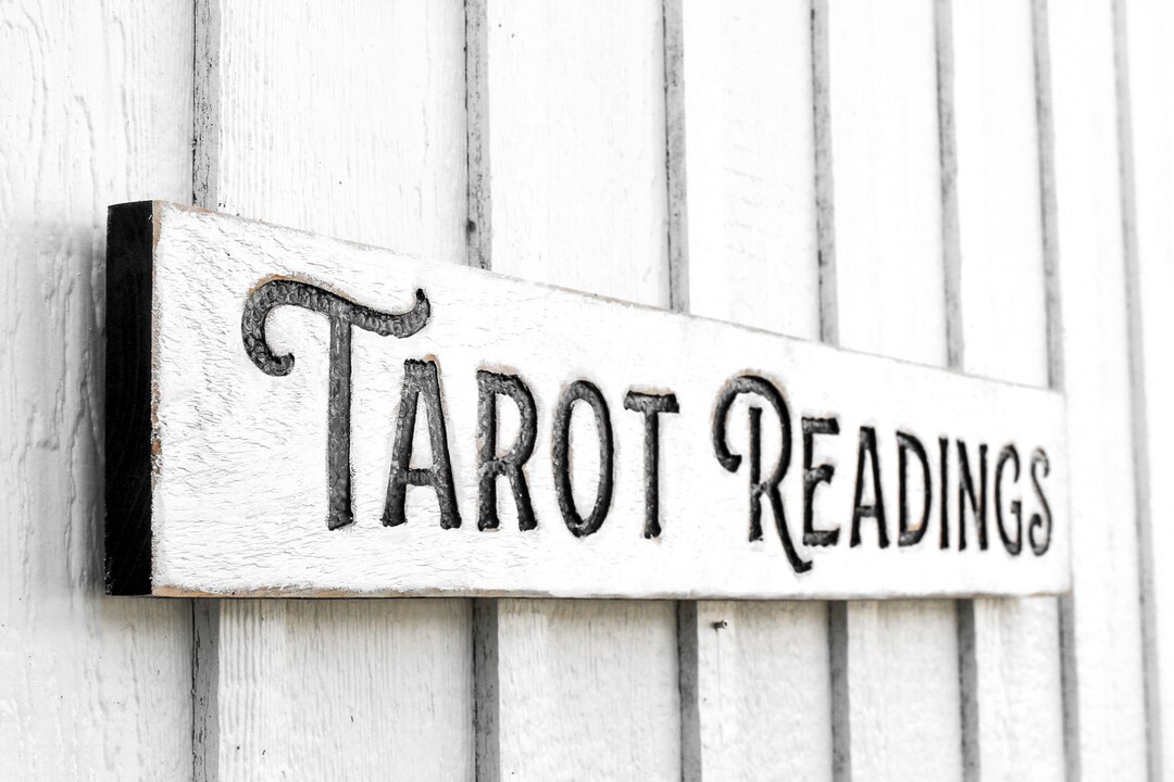 Tarot Reading Sign | Carved in Solid Wood | Rustic Distressed Finish ...