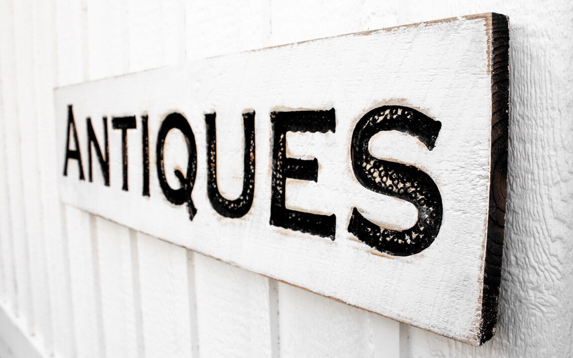 Antiques Sign Horizontal Carved in a Solid Wood Board Rustic - Etsy