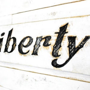 Liberty Sign - Carved in a 40"x10" Solid Wood Board Rustic Distressed ...