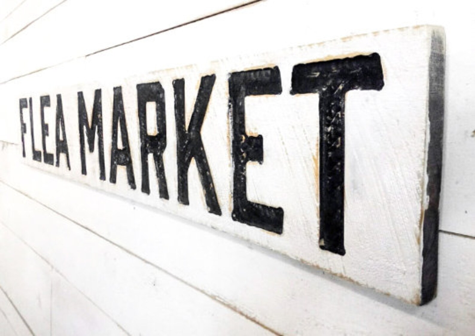 Flea Market Sign - Carved in a Solid Wood Board Rustic Distressed ...