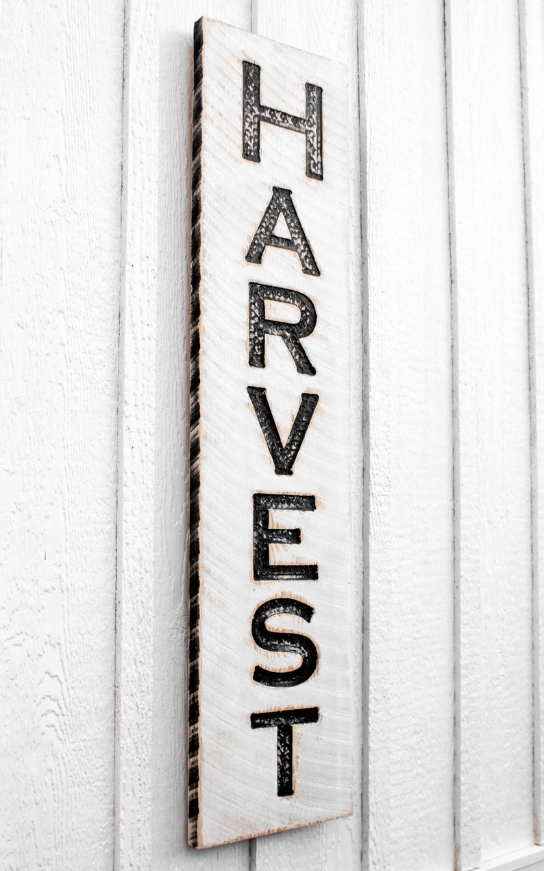 Harvest Sign Vertical - Carved in a Solid Wood Board Rustic Distressed ...