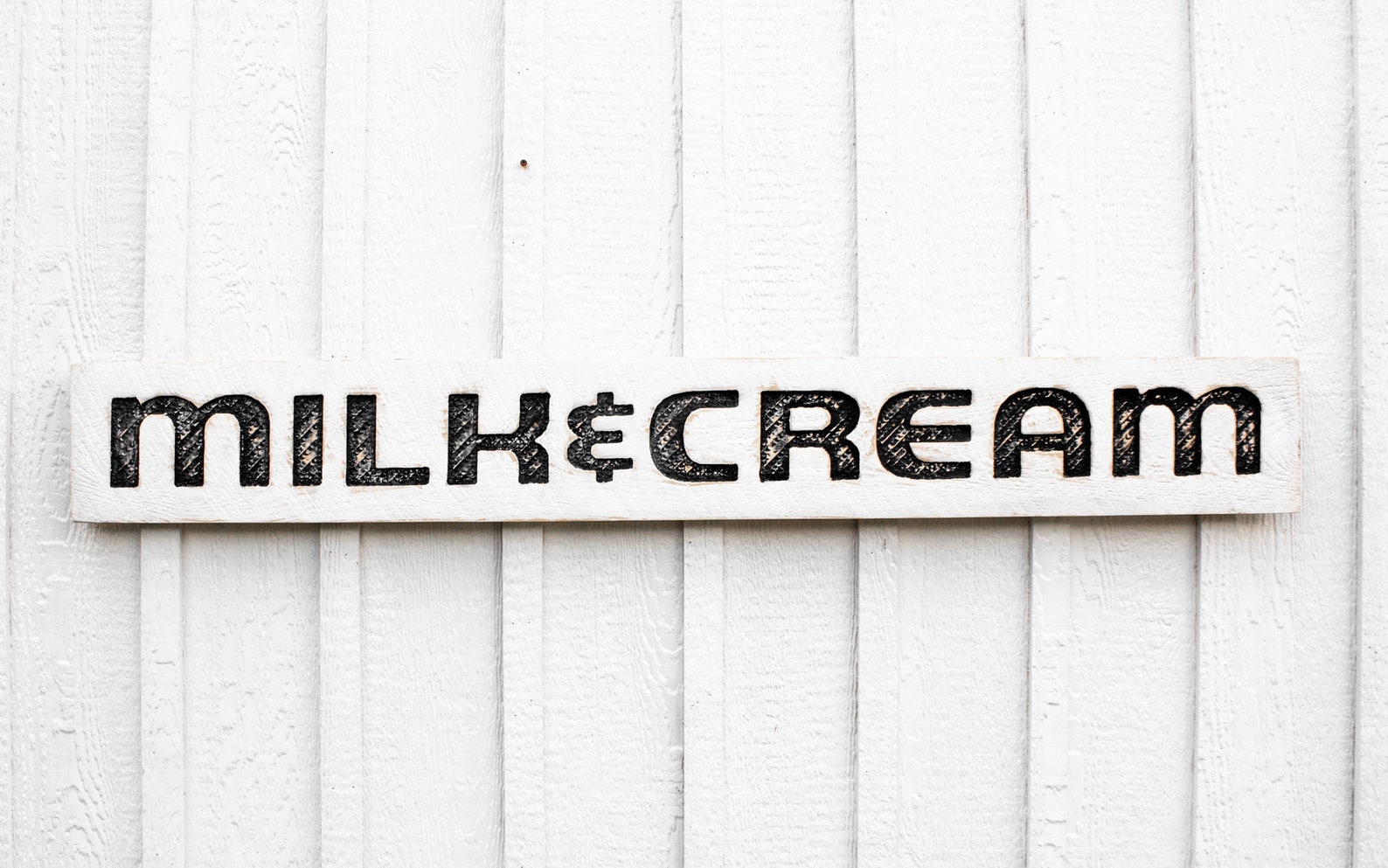 Milk & Cream Sign - Carved in a 55"x8" Solid Wood Board Rustic ...