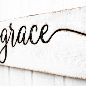 Grace Sign - Carved in a 30”x10” Solid Wood Board Rustic Distressed ...